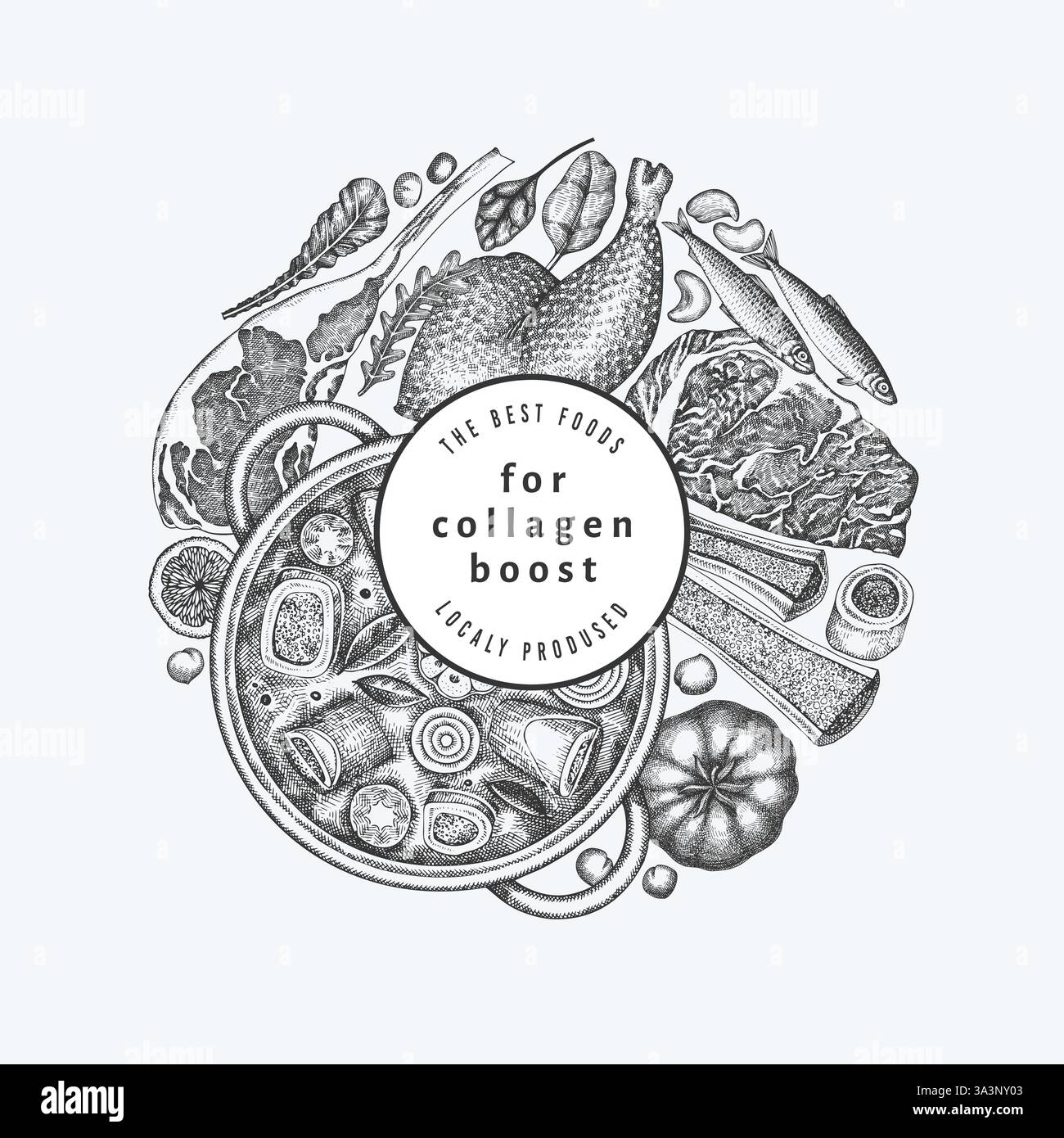 Collagen Diet Design Template. Vector Hand Drawn Healthy Food Banner ...