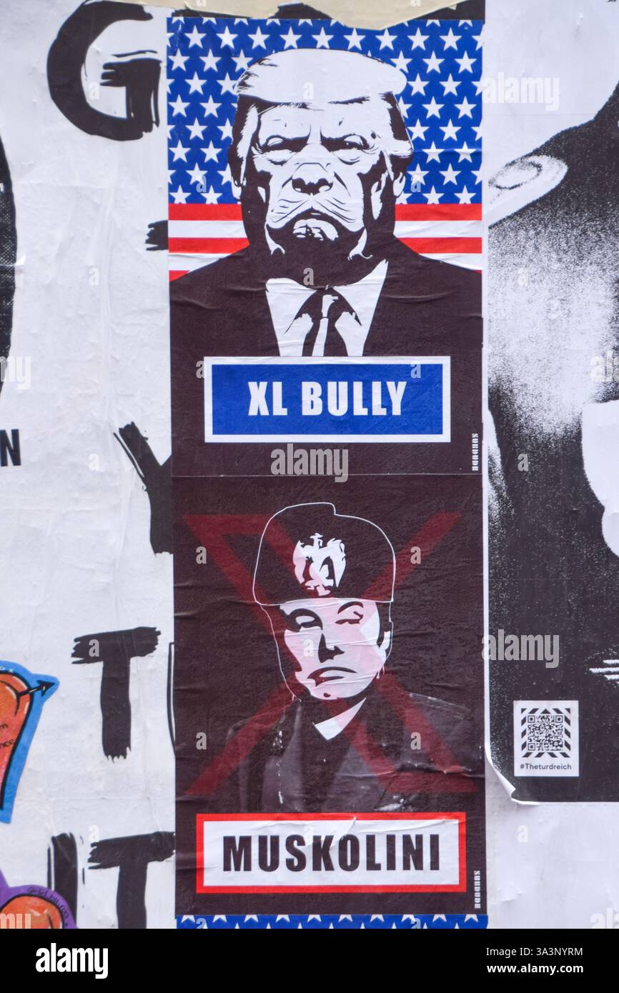 March 17, 2025, London, England, UK: Posters depicting Donald Trump as ...