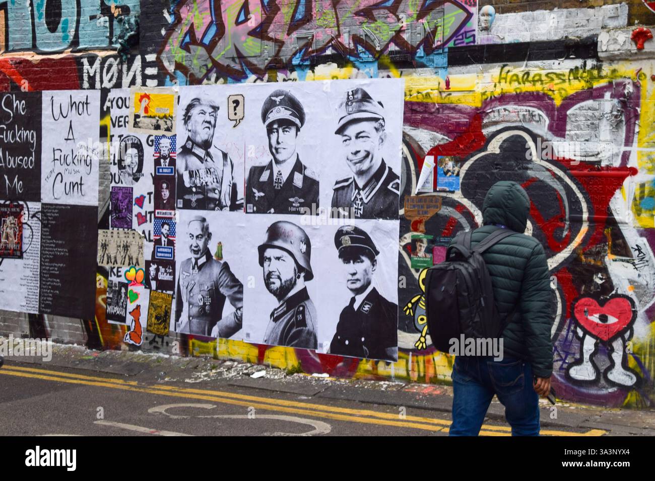 London, England, UK. 17th Mar, 2025. Posters depicting Donald Trump ...