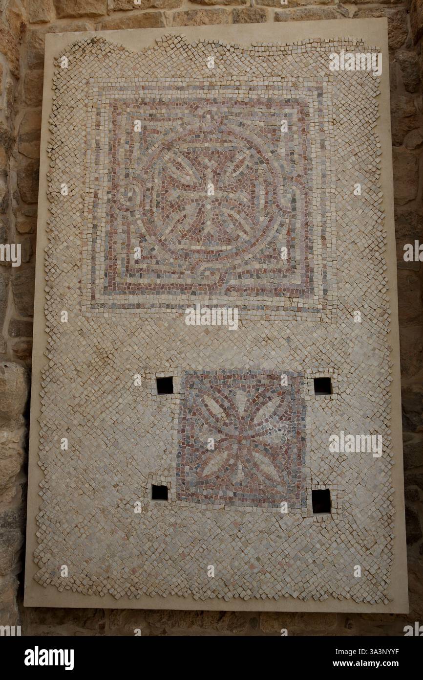 Religious Crosses on parts of a mosaic floor found in ruins of a 5th ...