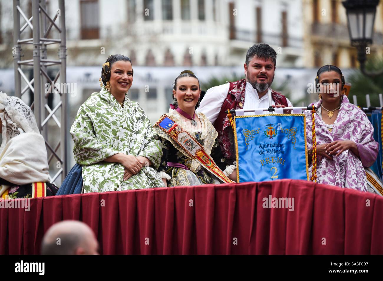 Valencia, Spain - 17th March 2025. Young ladies Falleras walking in ...