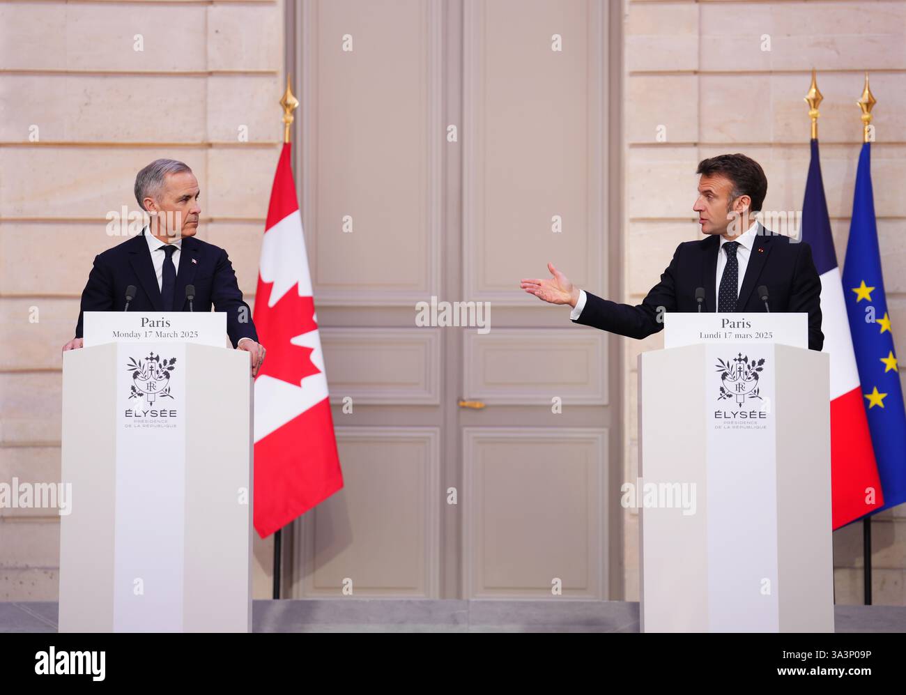 Prime Minister Mark Carney, left, and President of France Emmanuel ...