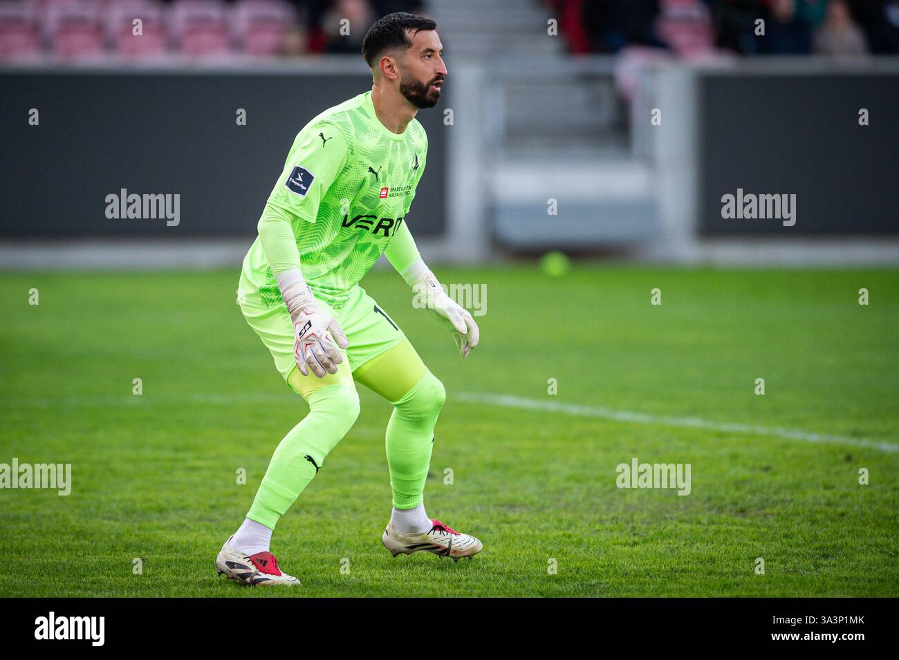 Herning, Denmark. 16th Mar, 2025. Goalkeeper Paul Izzo (1) of Randers ...