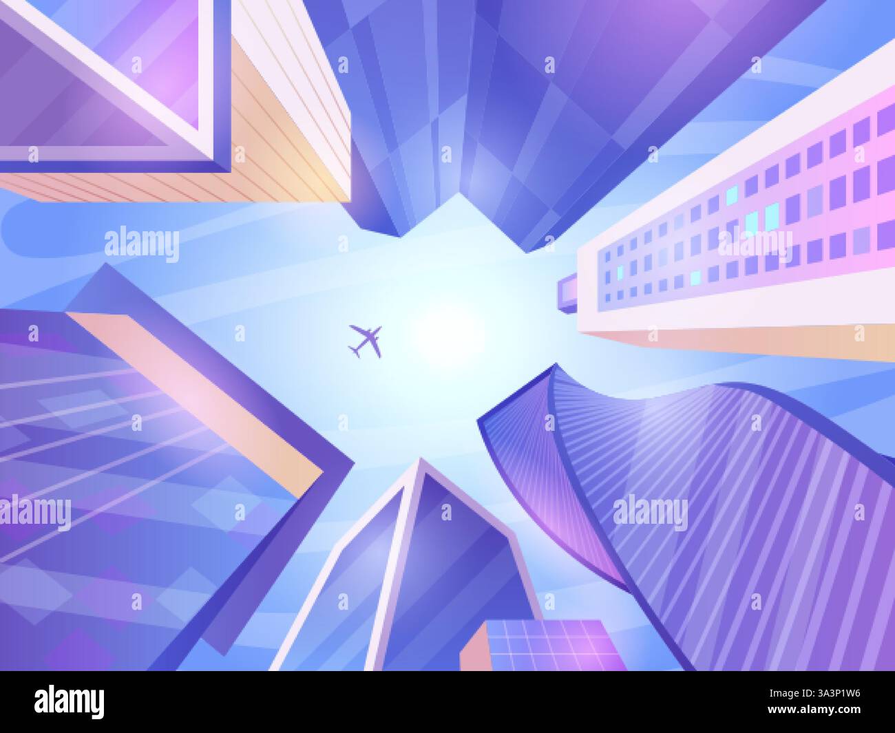 City buildings bottom view. Skyscraper tall town commercial building on ...