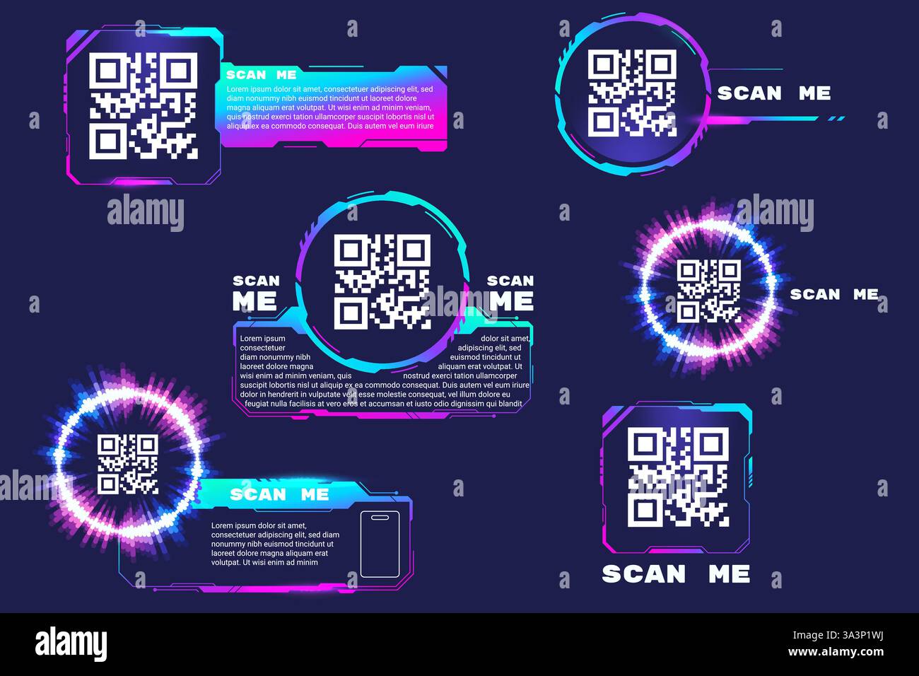 Qr code stickers. Qrcode sticker hud digital cyberpunk design, scan me ...