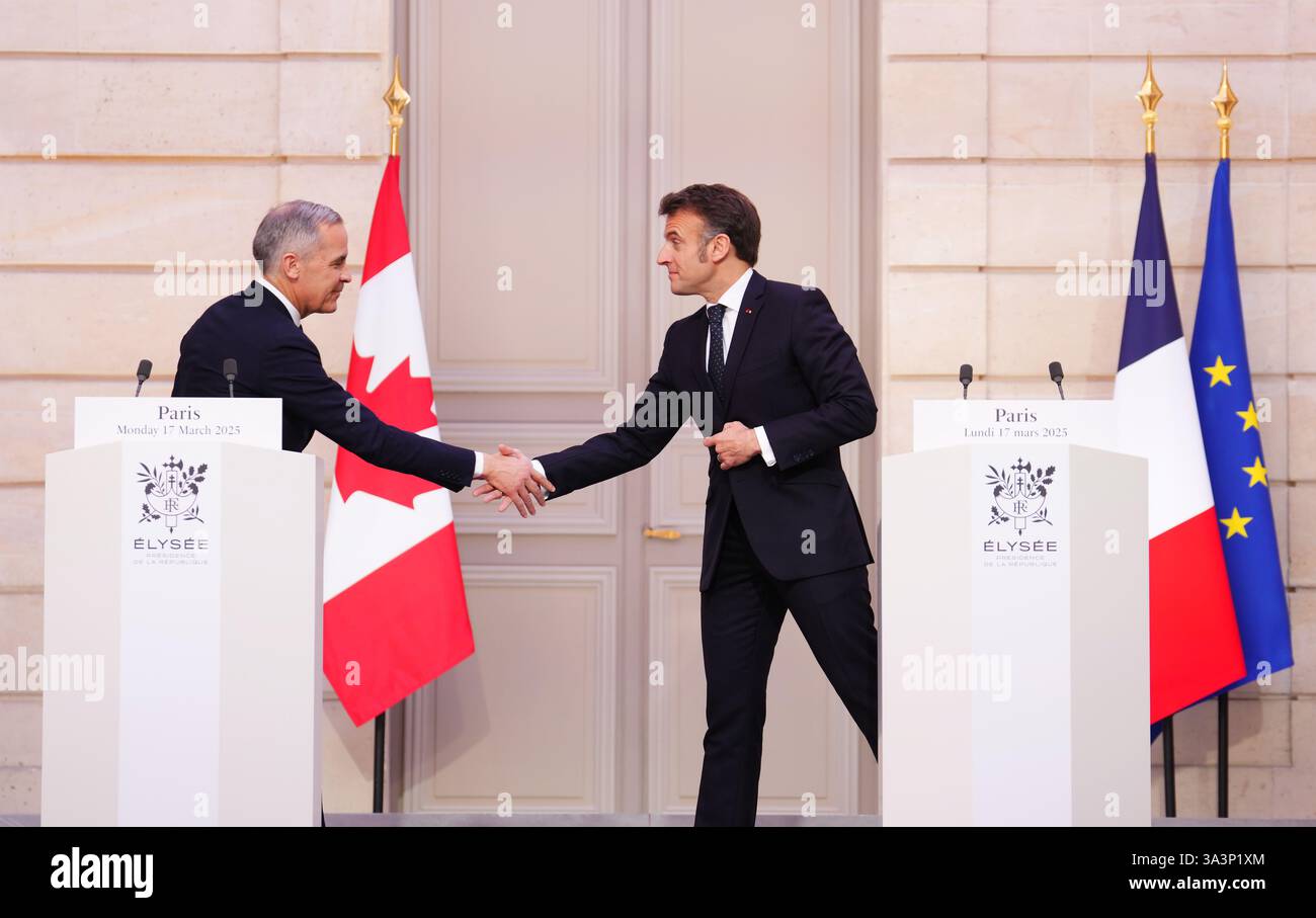 Prime Minister Mark Carney, left, and President of France Emmanuel ...