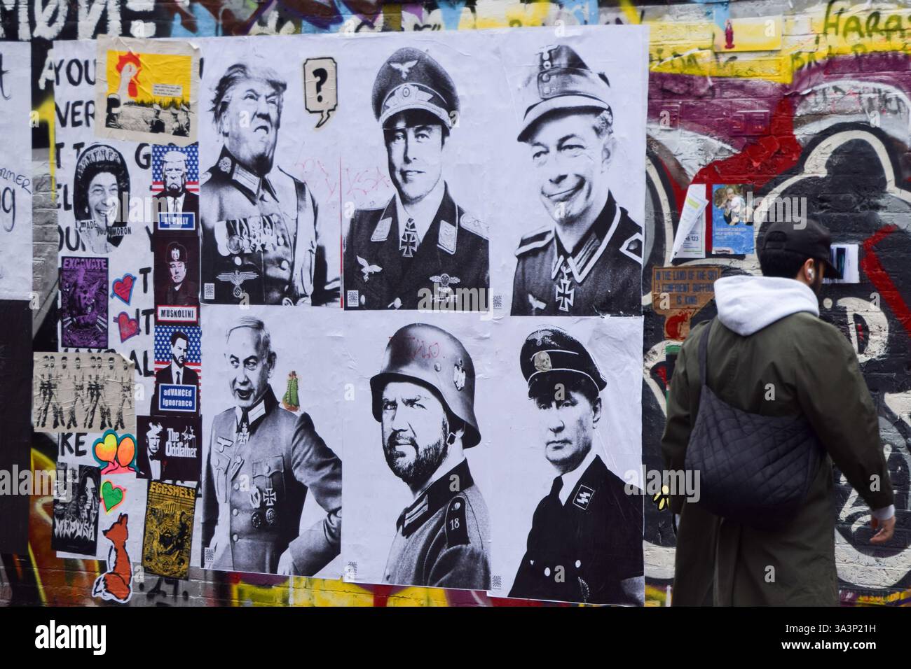 London, UK. 17th March 2025. Posters depicting Donald Trump, Elon Musk ...