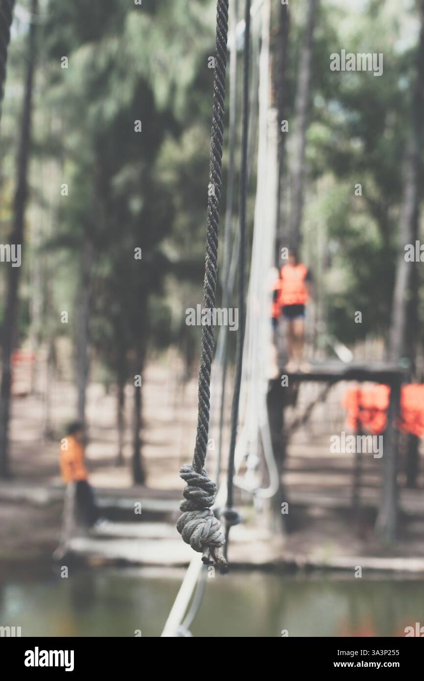 Asian people travel at adventure bases camp sky walker in Thailand ...