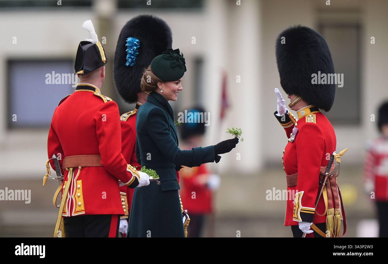 The Princess of Wales presents the traditional sprigs of shamrock to ...