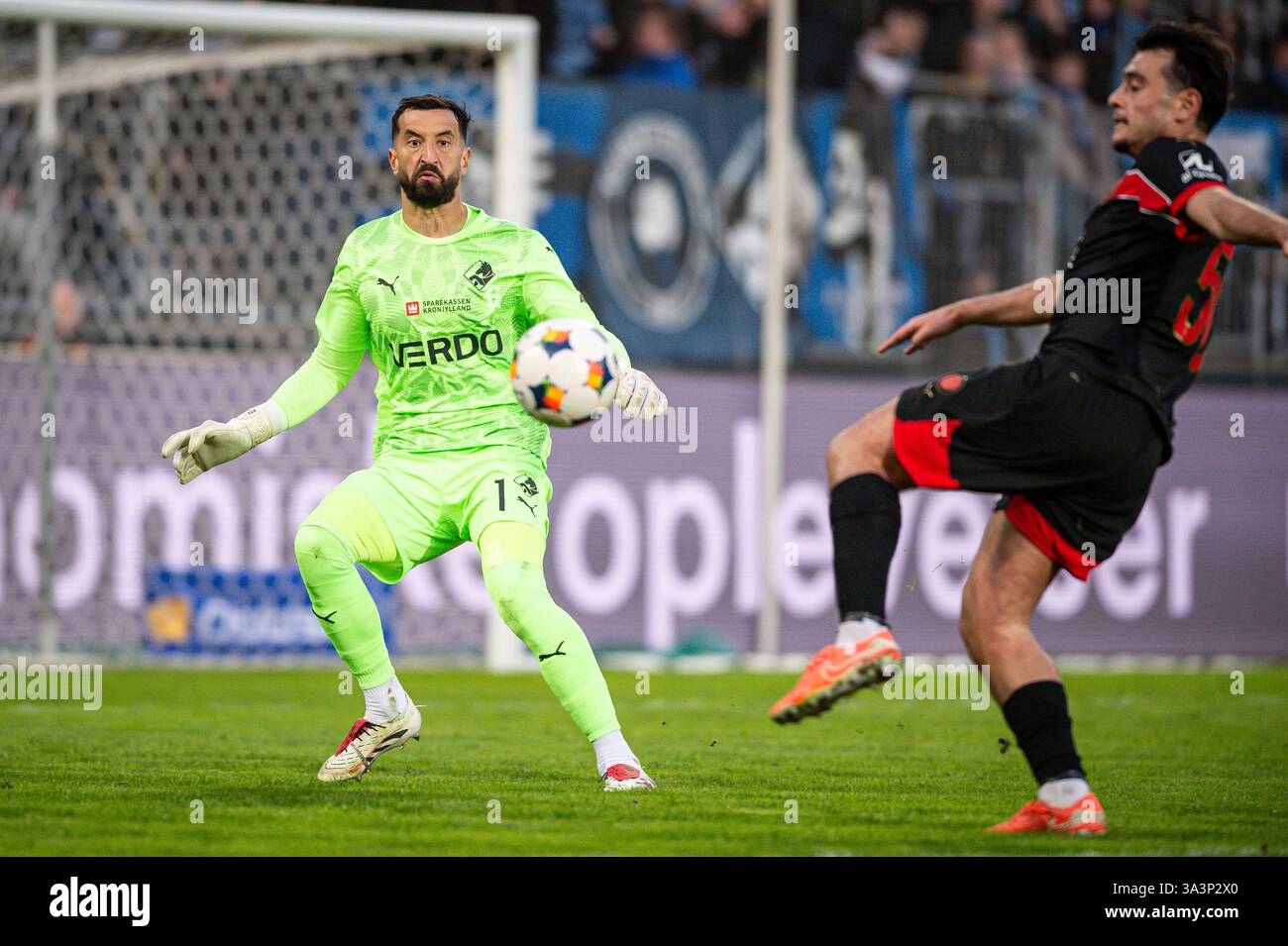Herning, Denmark. 16th Mar, 2025. Goalkeeper Paul Izzo (1) of Randers ...