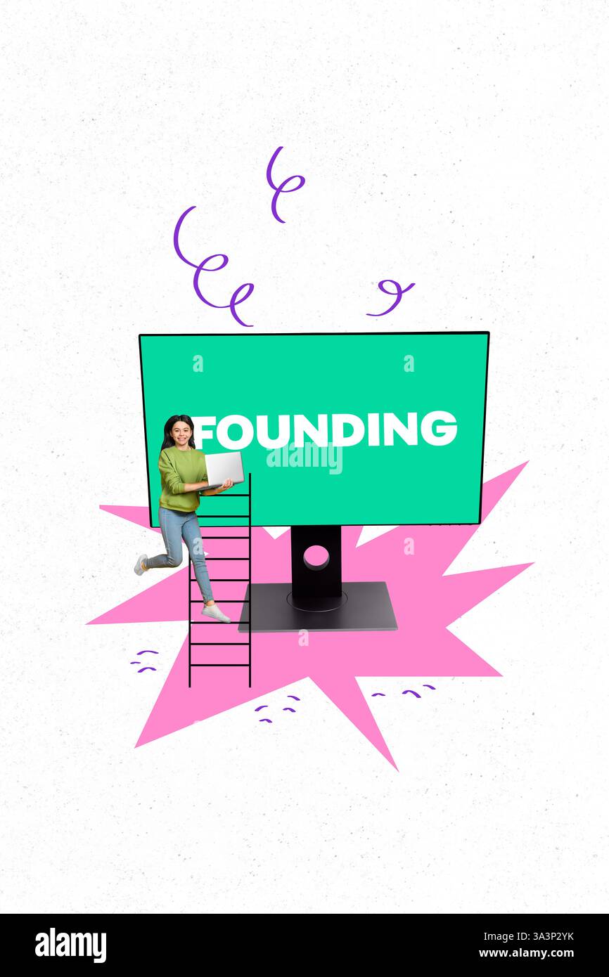 Composite sketch image design trend artwork collage of young lady hold ...