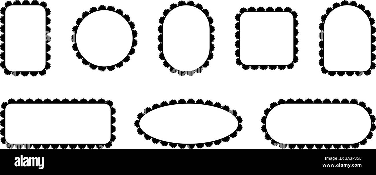 Borders of frames with scallops. Lace patterns in square, rectangle and ...