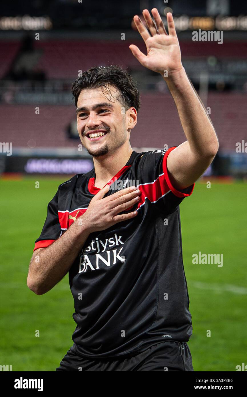 Herning, Denmark. 16th Mar, 2025. Aral Simsir of FC Midtjylland seen ...