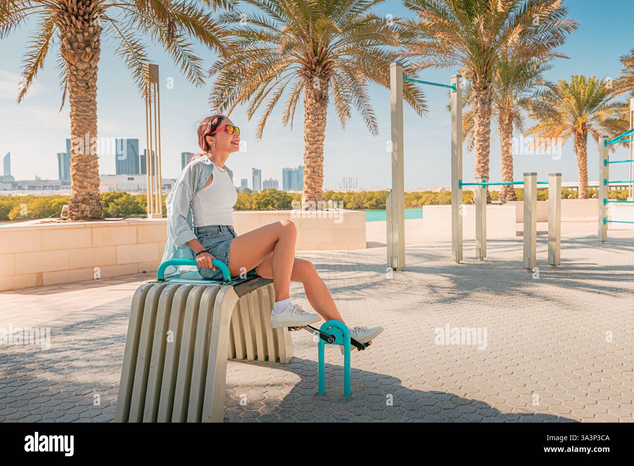 Tourist enjoying leg exercises hi-res stock photography and images - Alamy