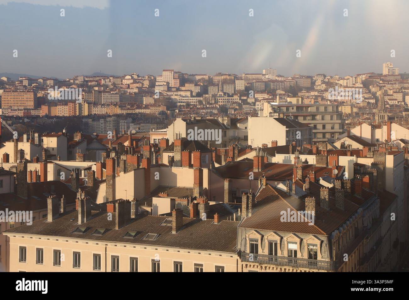 The city of Lyon seen from the Ferris wheel in Place Bellecour, city of ...
