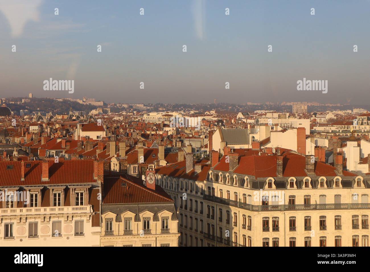 The city of Lyon seen from the Ferris wheel in Place Bellecour, city of ...