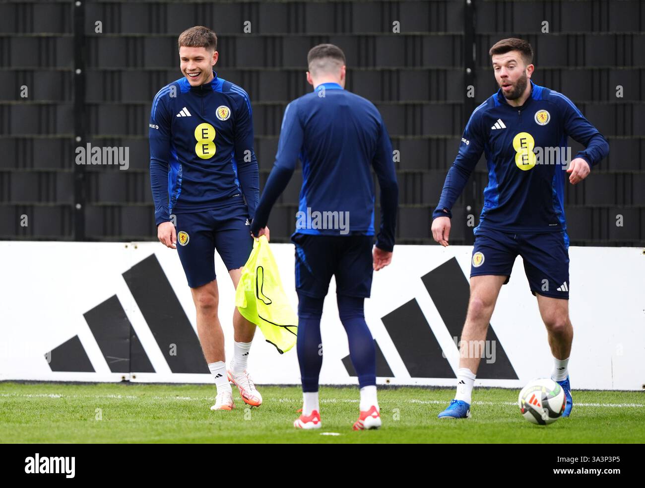 Scotland's George Hirst (left) and team-mates during a training session ...