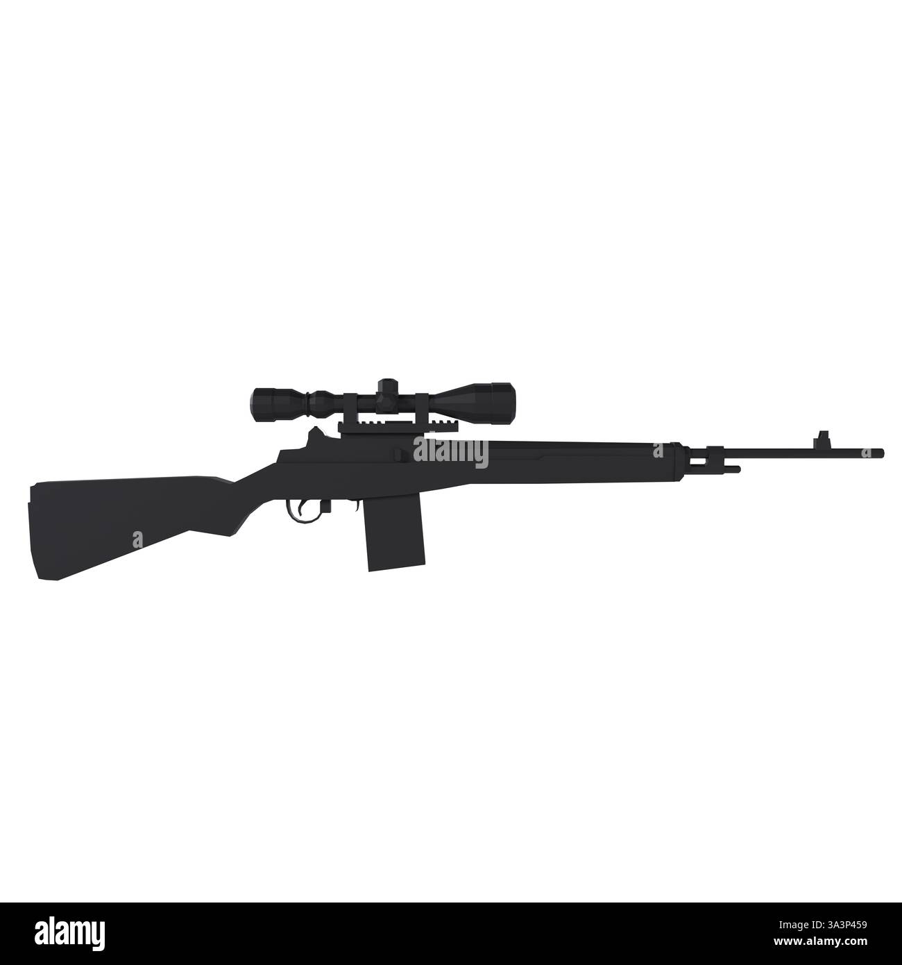 A detailed long-range rifle equipped with a scope rests boldly ...