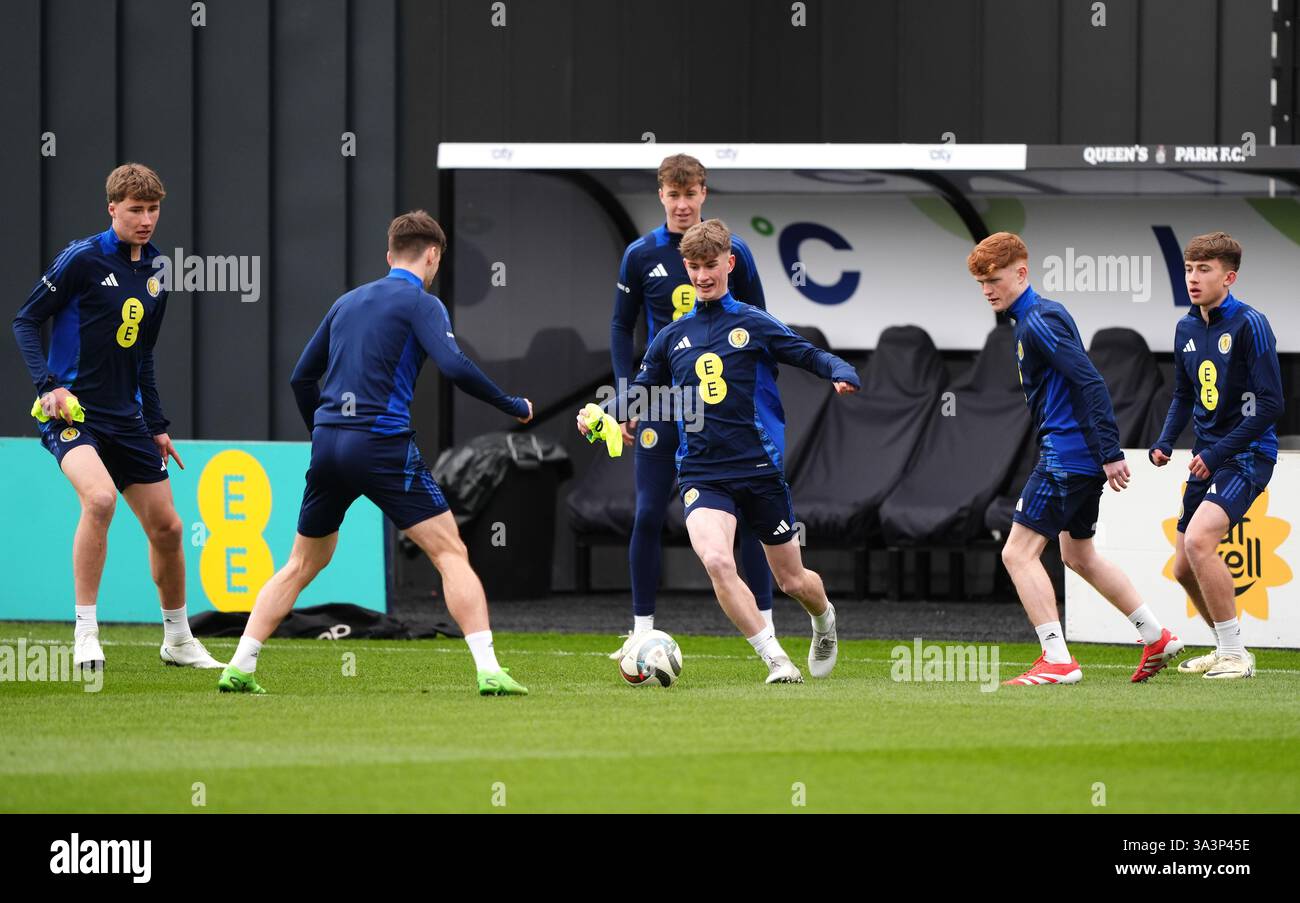 Scotland's James Wilson (centre) and team-mates during a training ...