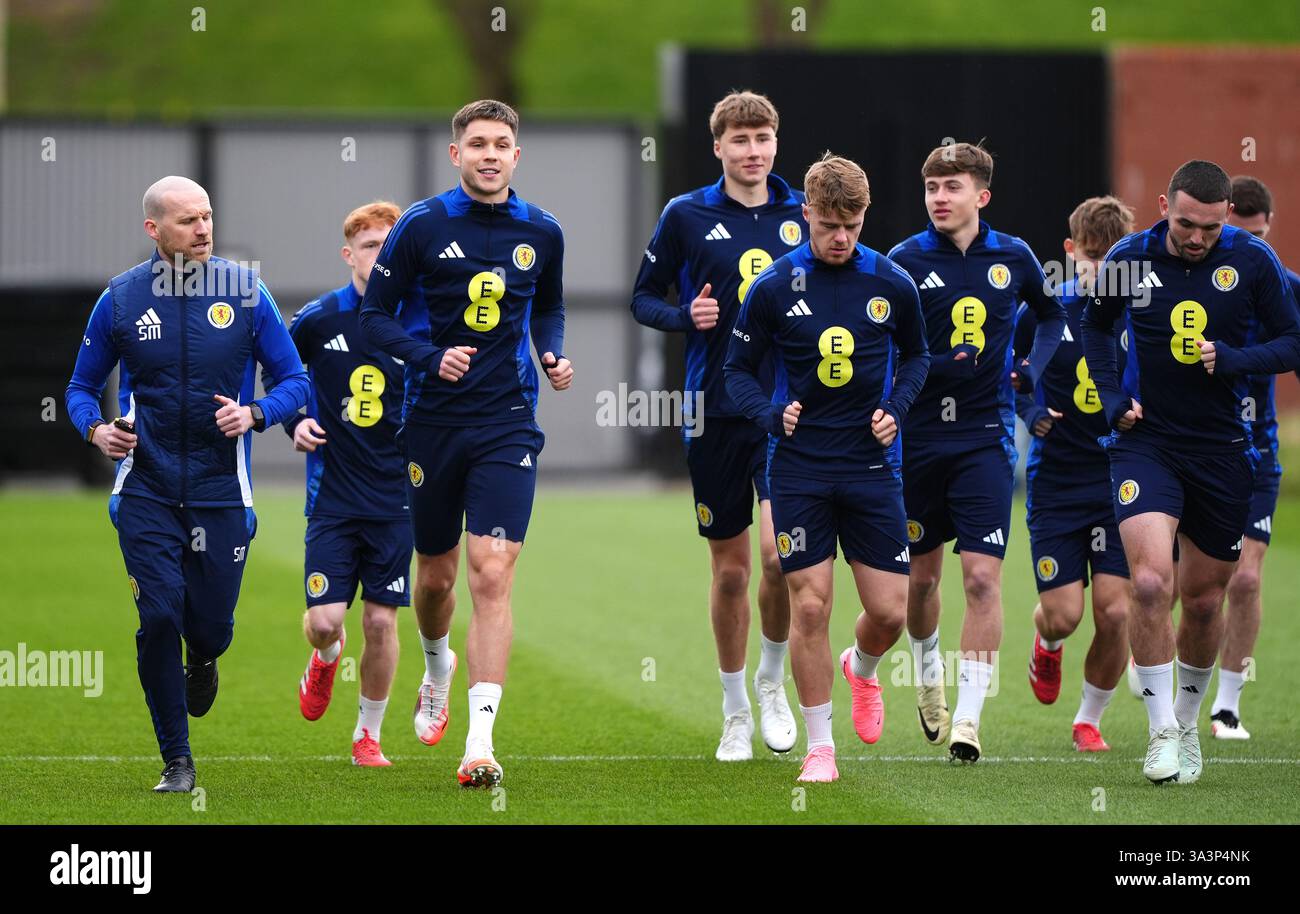 Scotland's George Hirst (second left) and team-mates during a training ...