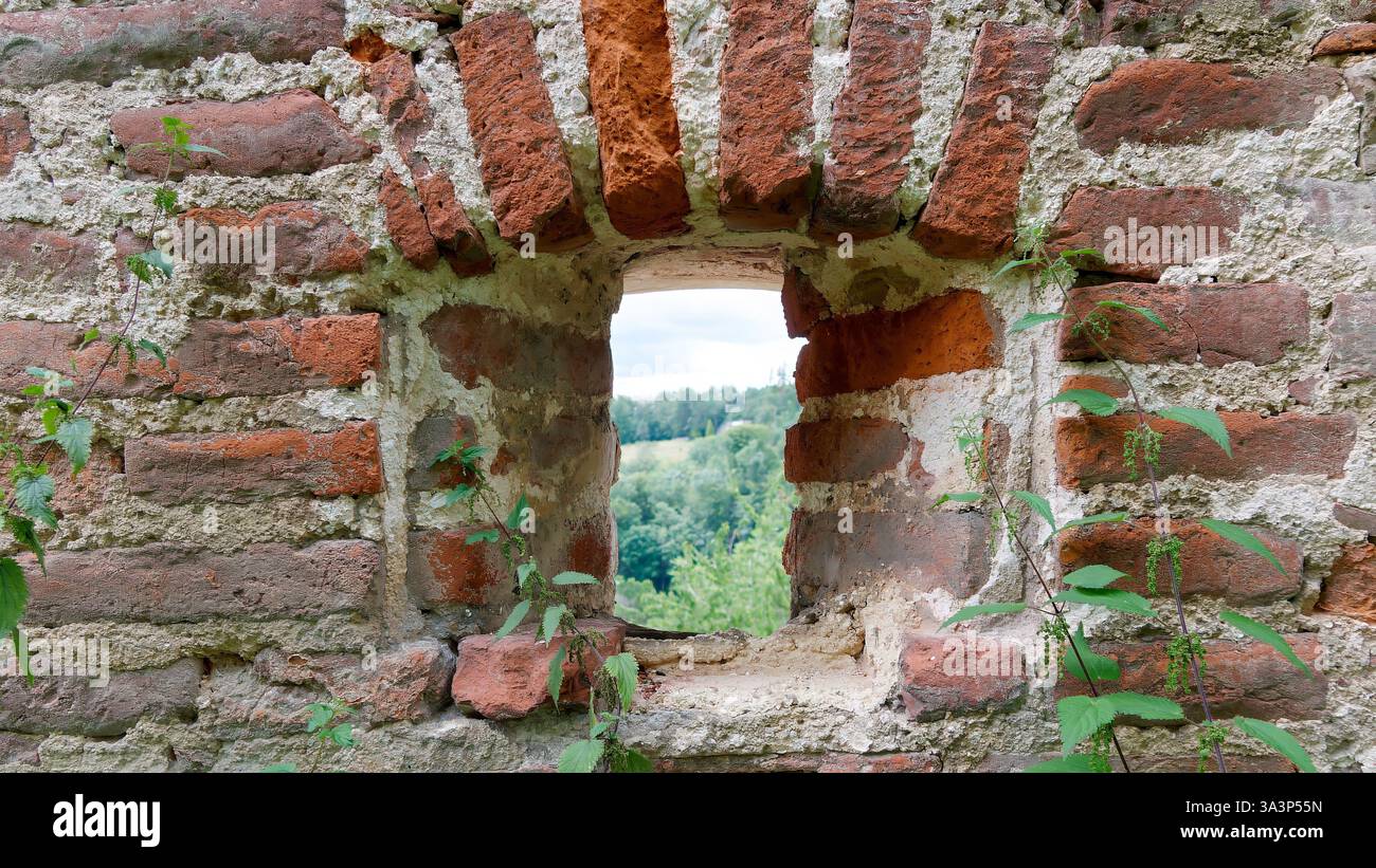 Rustic Brick Wall with Historic Small Window Overlooking Scenic ...