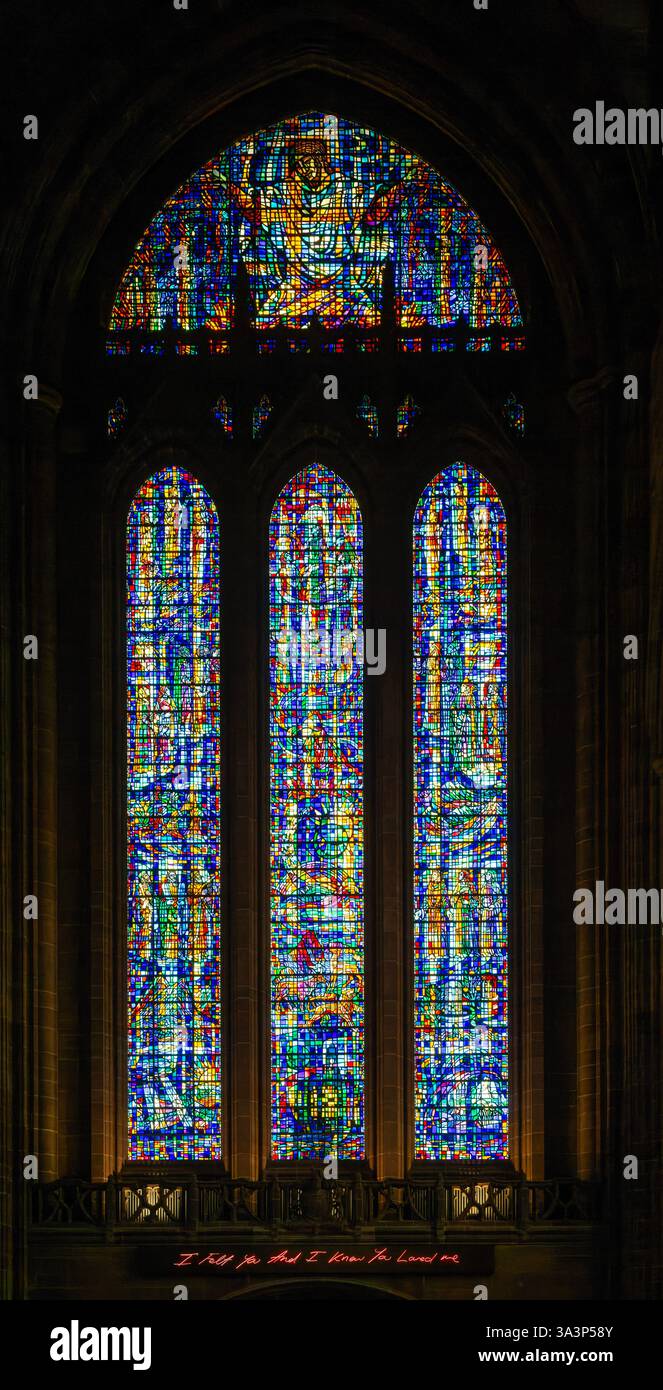 Stained window inside Anglican Cathedral Church of Christ in Liverpool ...