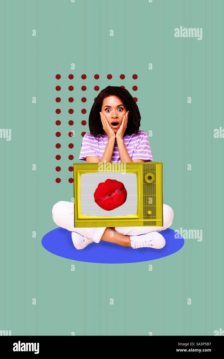 Creative artwork template sketch image 3D collage of young woman ...