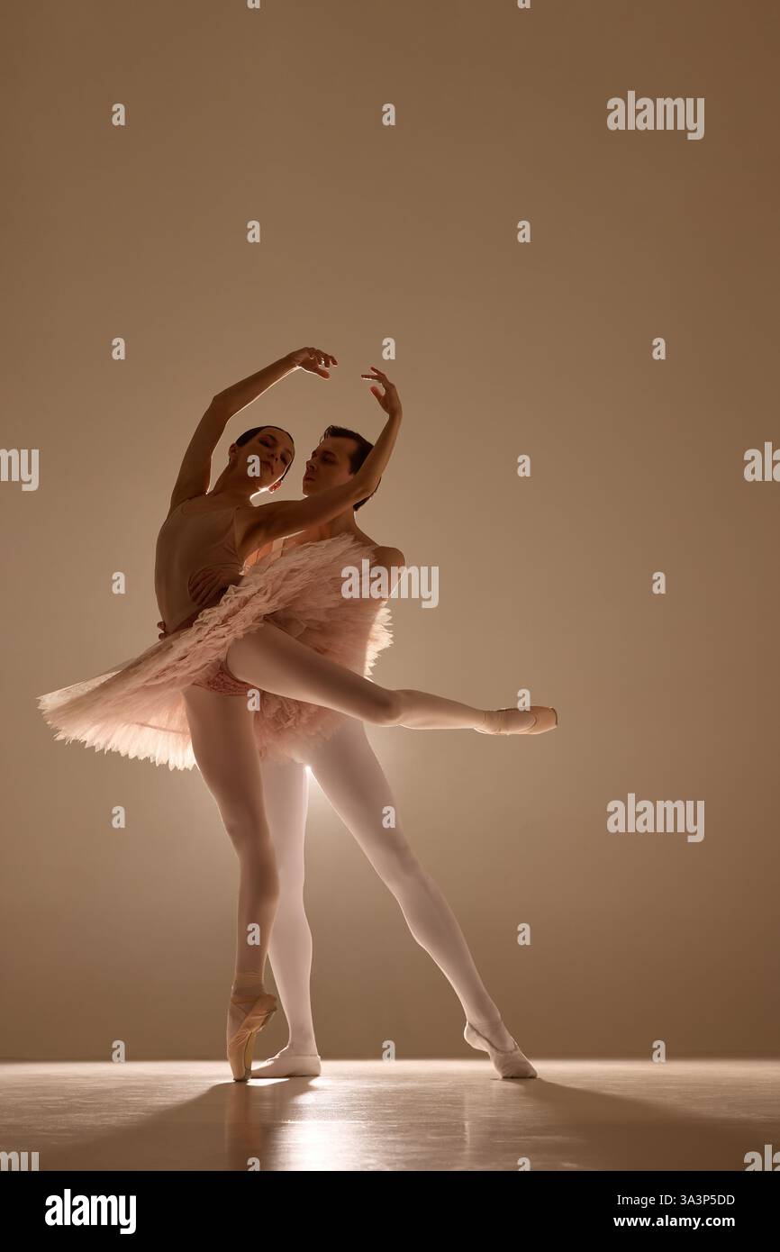 Dynamic photo of ballet duet, man and woman, moves in graceful dance ...