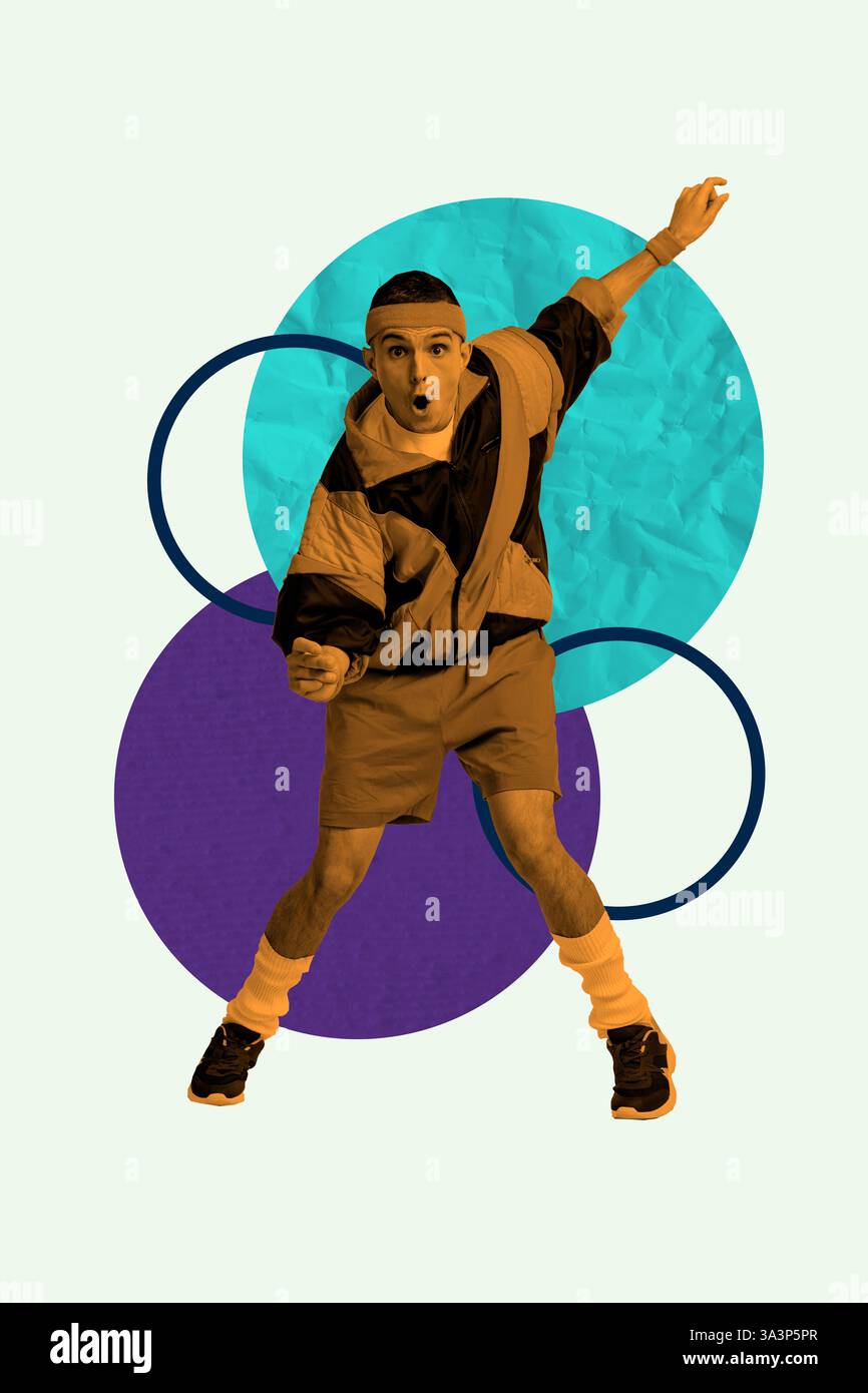 Pop image sketch 3d collage poster of happy hipster man dance ...