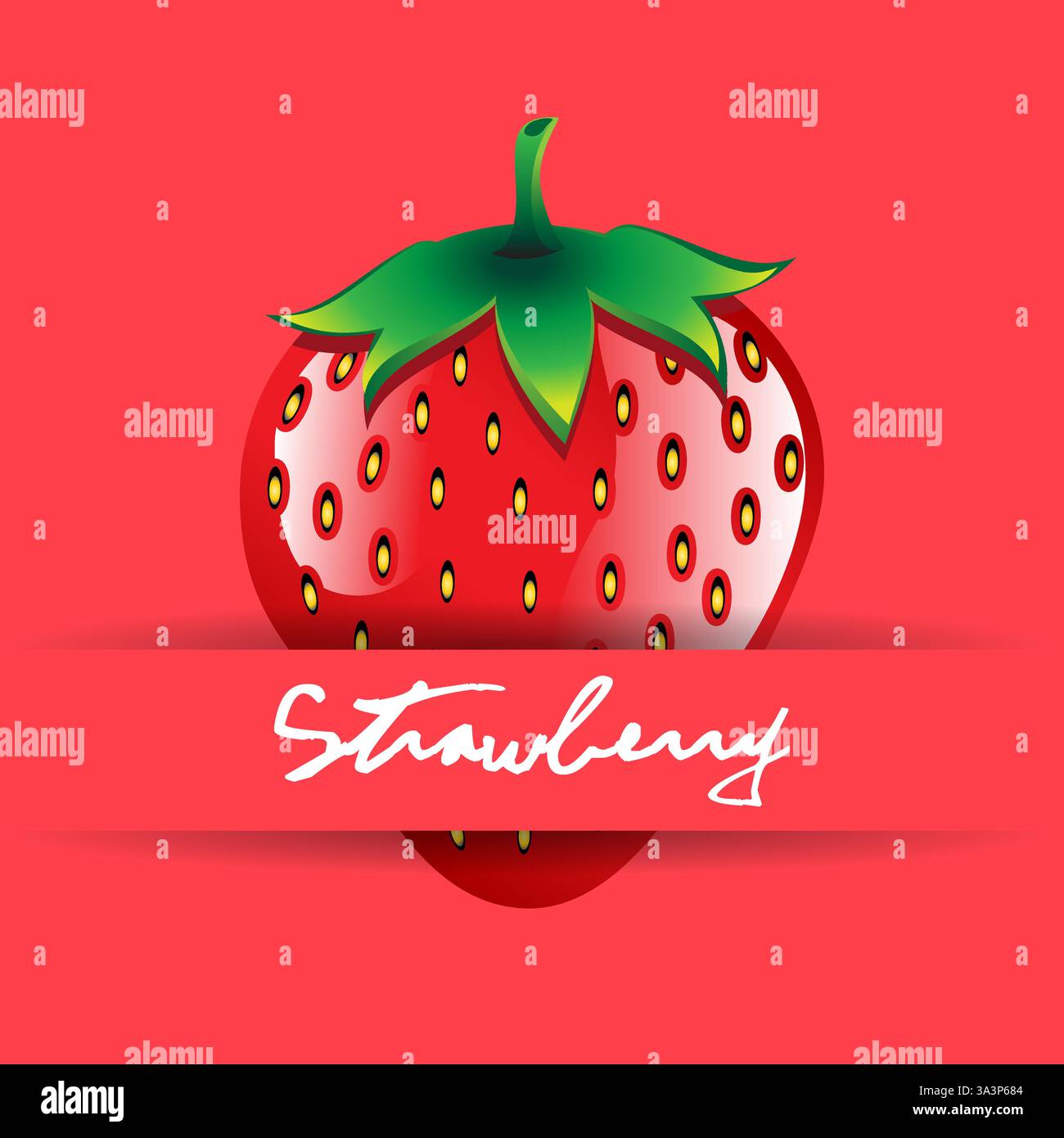 Red strawberry fruit red background with name on strip Stock Vector ...