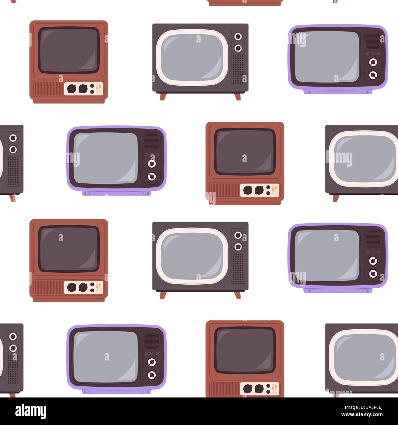 Retro tv screens seamless pattern. Simple flat television, home digital ...