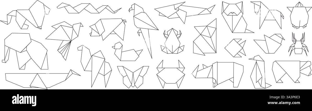 Line animals origami. Japanese art style, paper folding wild animal and ...