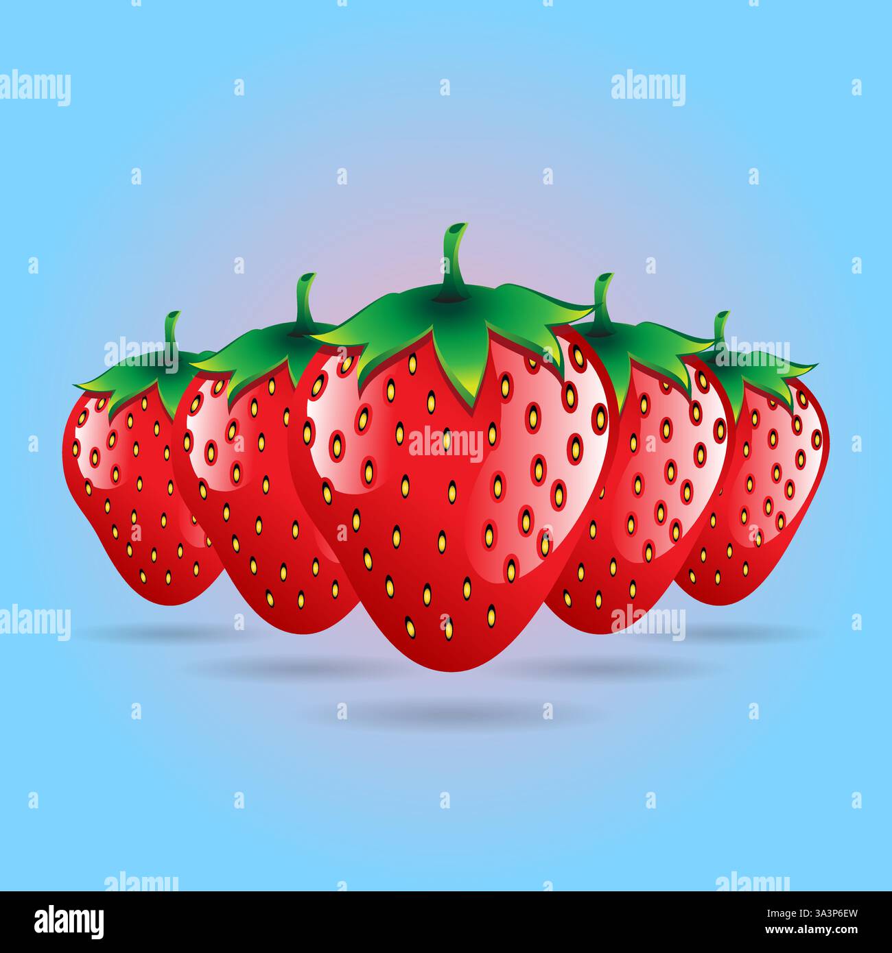 Red strawberries with shadow on blue gradient background Stock Vector ...