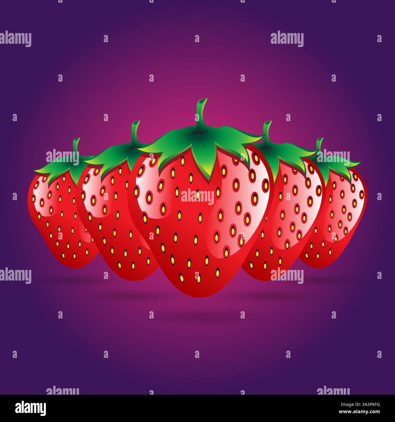 Red strawberries with shadow on purple gradient background Stock Vector ...