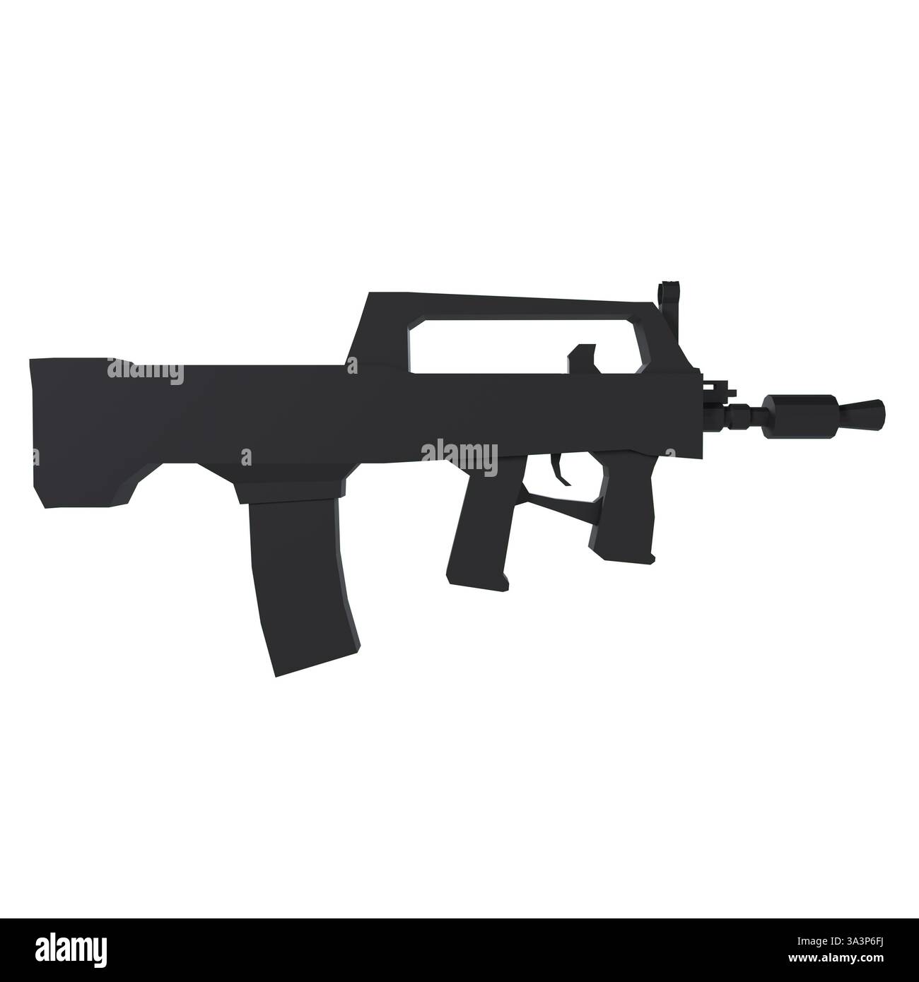 This object is a black assault rifle displaying a sleek, modern design ...
