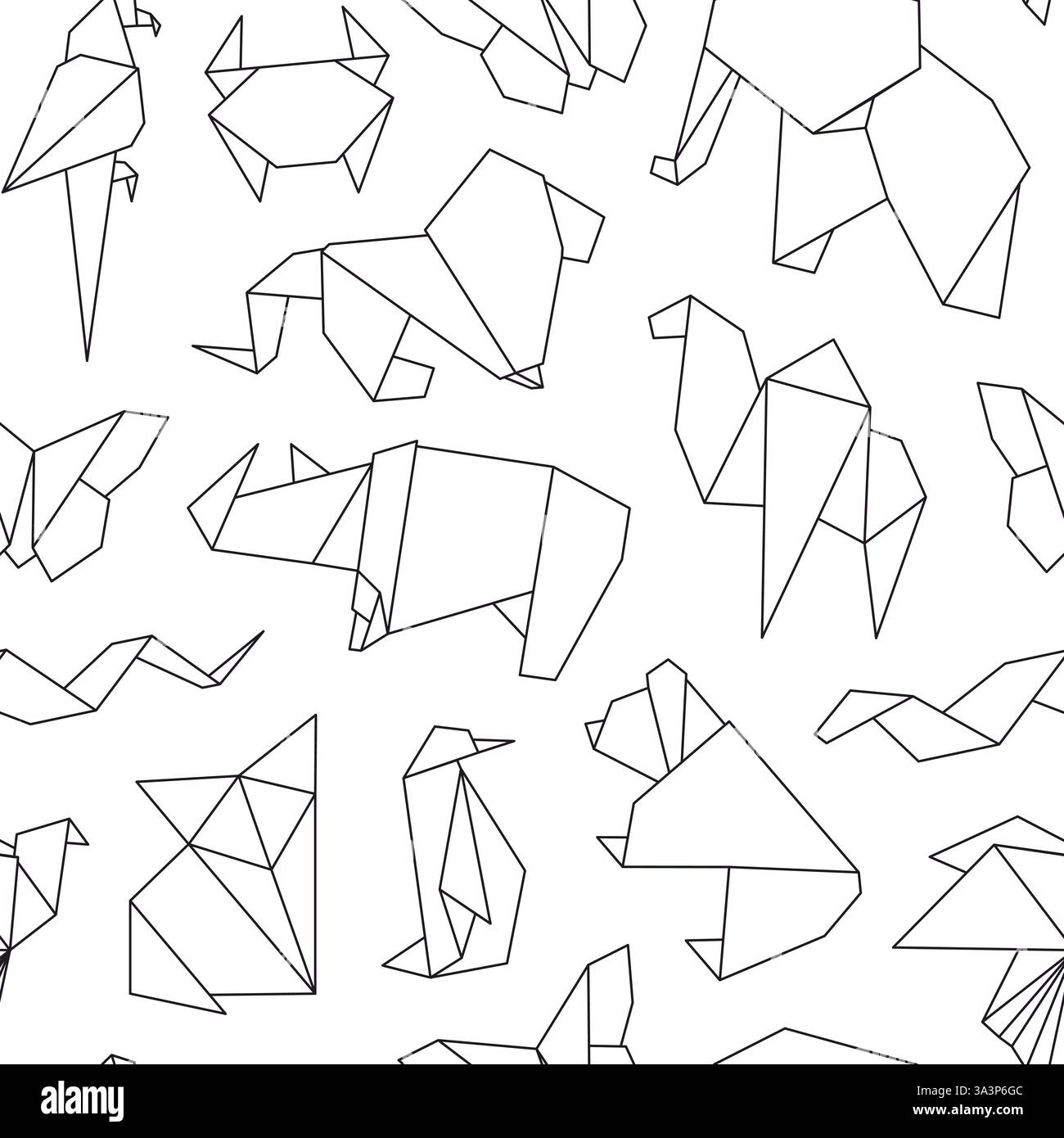 Line animal seamless pattern. Origami style, japanese art elements ...