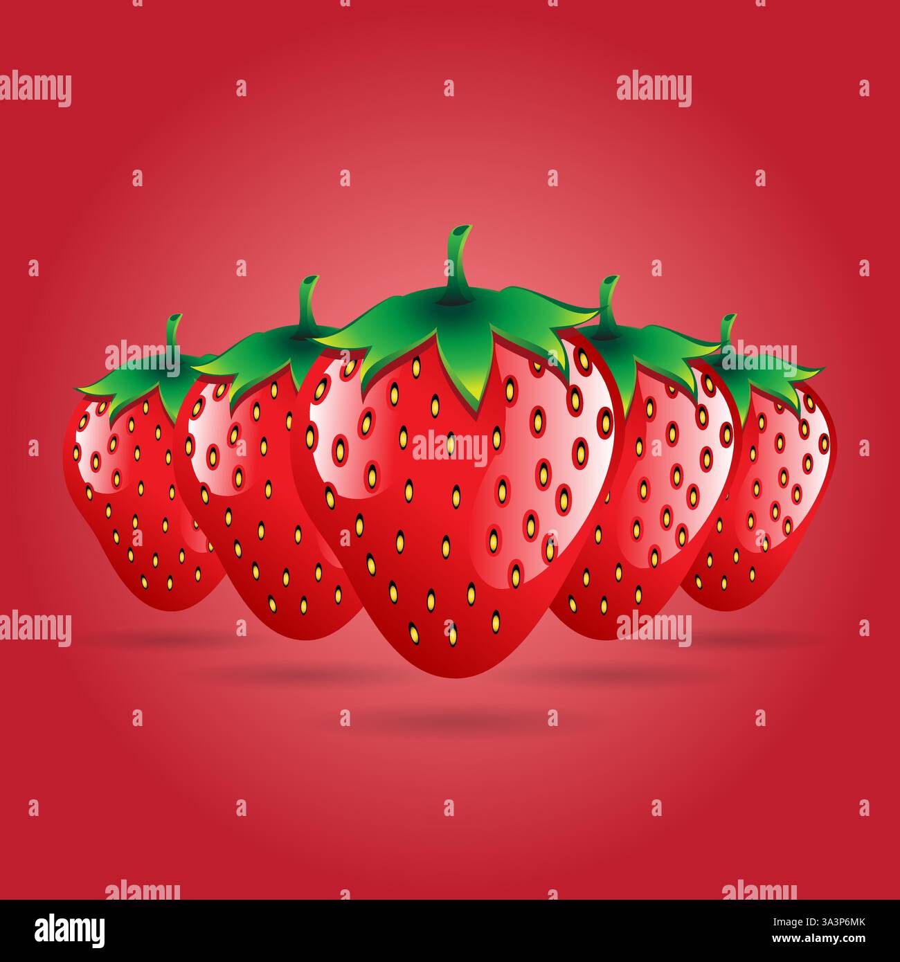 Red strawberries with shadow on red glowing gradient background Stock ...