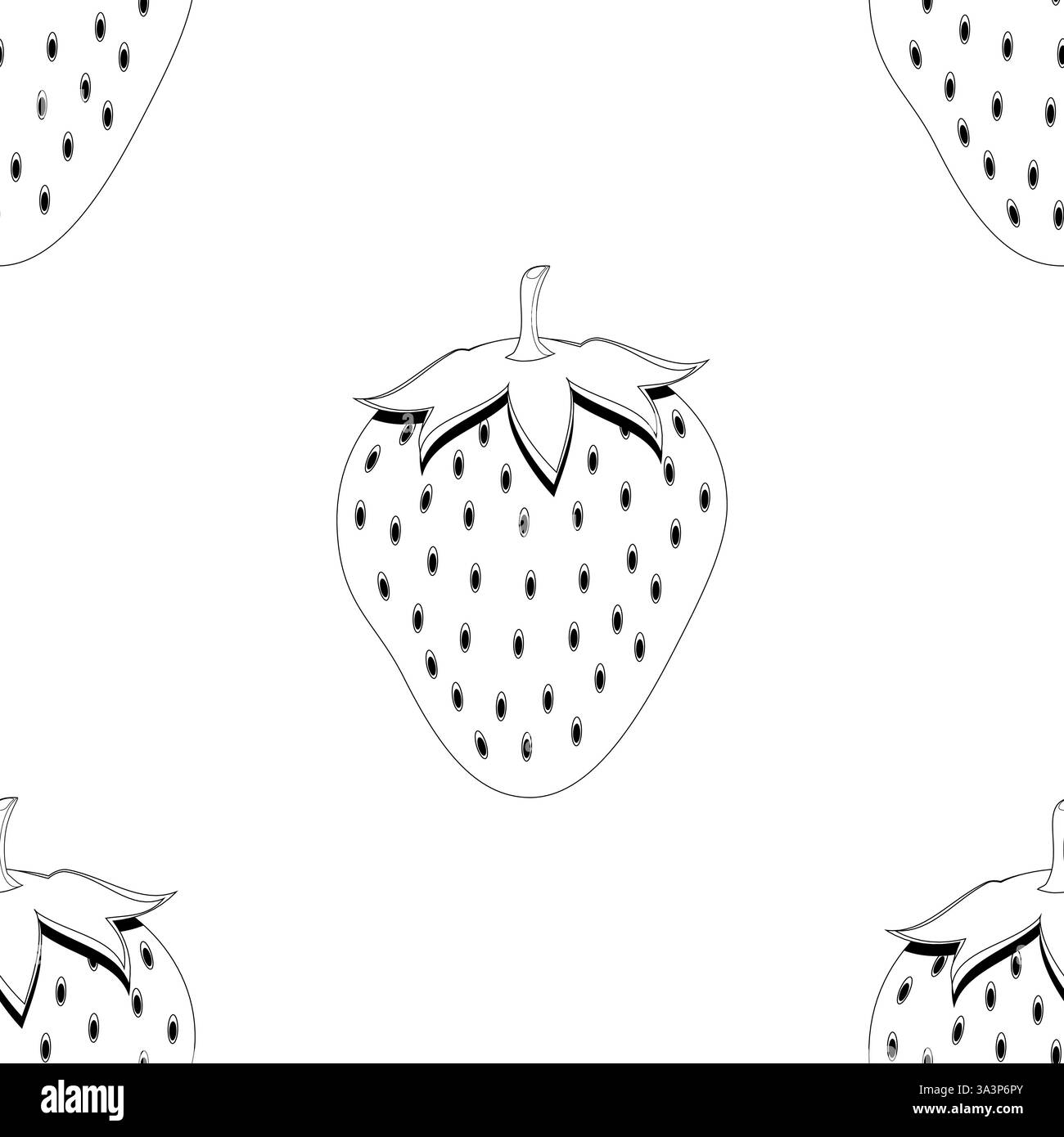 2d lined strawberry fruit seamless pattern on white background Stock ...