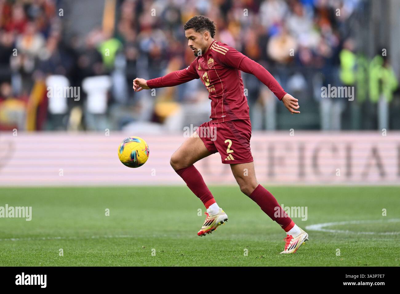 Rome, Italy. 16th Mar, 2025. Devyne Rensch of A.S. Roma is in action ...