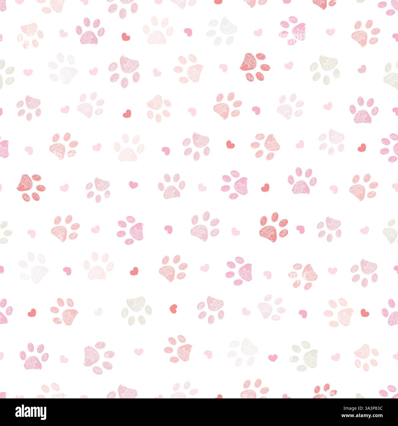 Pink pastel colored doodles paw prints seamless fabric design pattern ...
