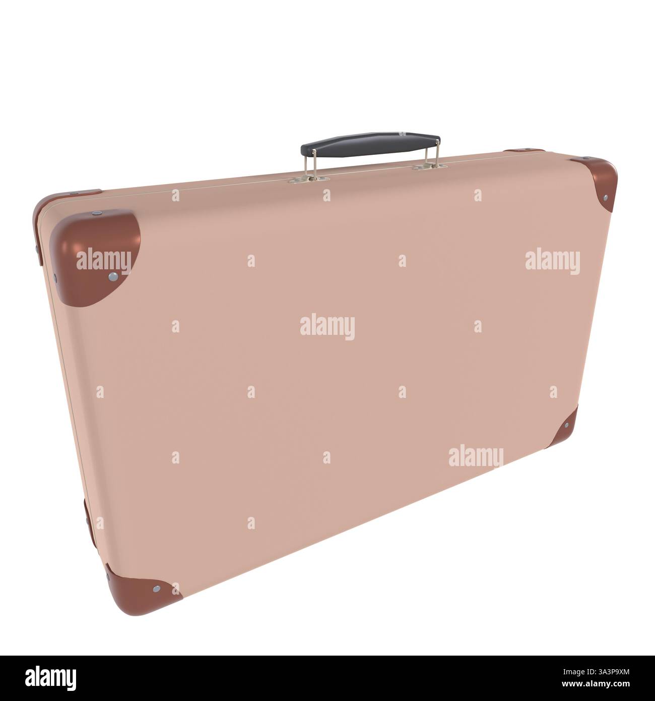 A classic suitcase featuring leather corners and a sturdy handle ...