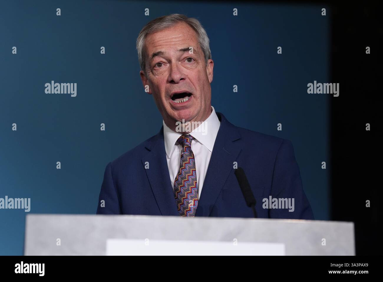 Reform UK party leader Nigel Farage speaks during a Reform UK press ...