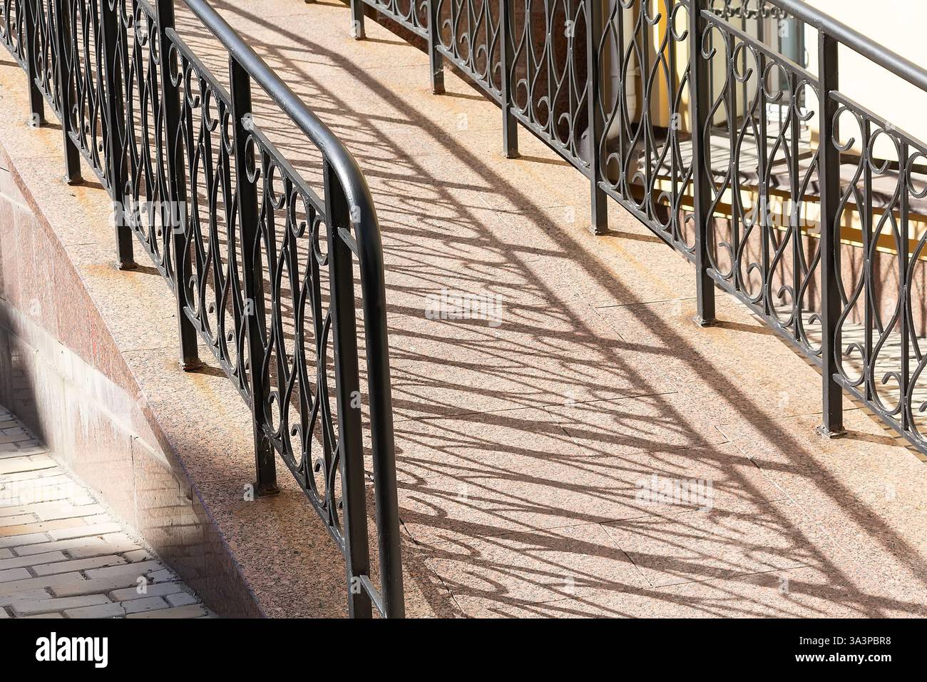 Elements of the railing of the house, staircase step with a steel board ...