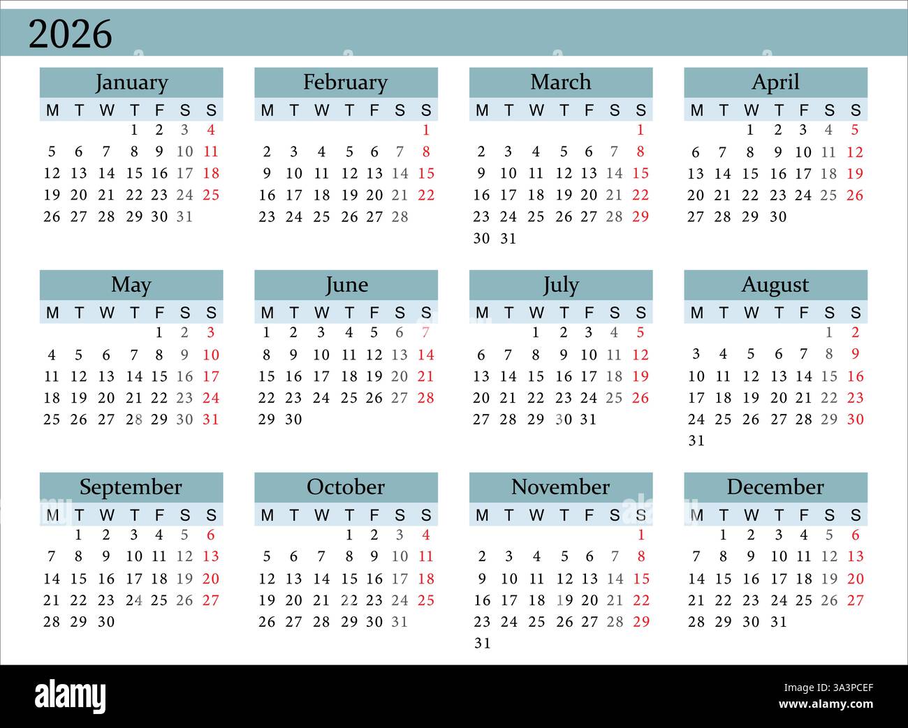 2026 printable calendar with holidays hi-res stock photography and ...