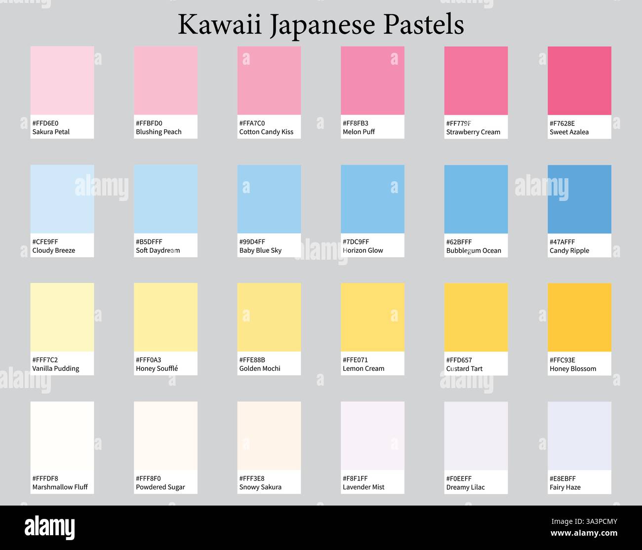 Color Palette 24 Kawaii Japanese Pastel Colours - Warm, Pink, Baby Blue ...