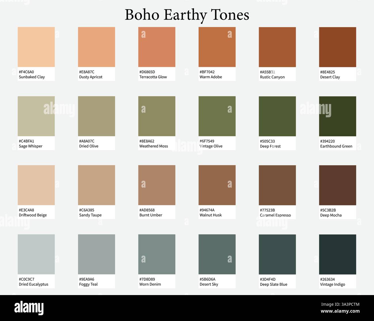 Color Palette 24 Boho Earthy Tones - Vintage Aesthetic, Rustic, Soft ...