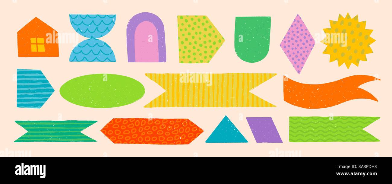 Vector abstract geometric shapes, memo bookmarks and flag banners for ...