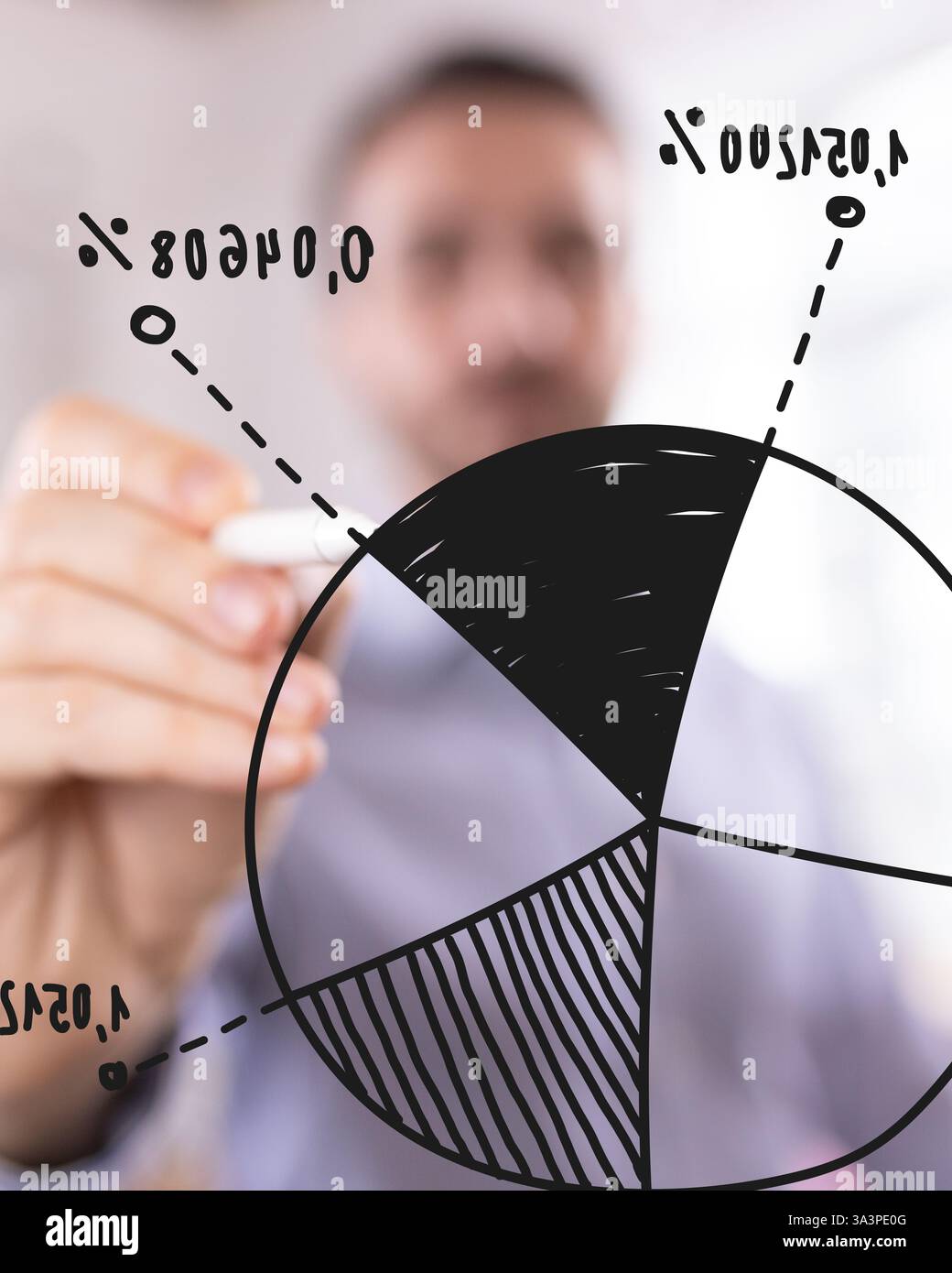 Business analyst drawing pie chart on transparent board, visualizing ...