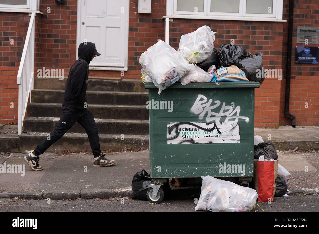 Uncollected refuse bags in the Selly Oak area of Birmingham, amid an ...