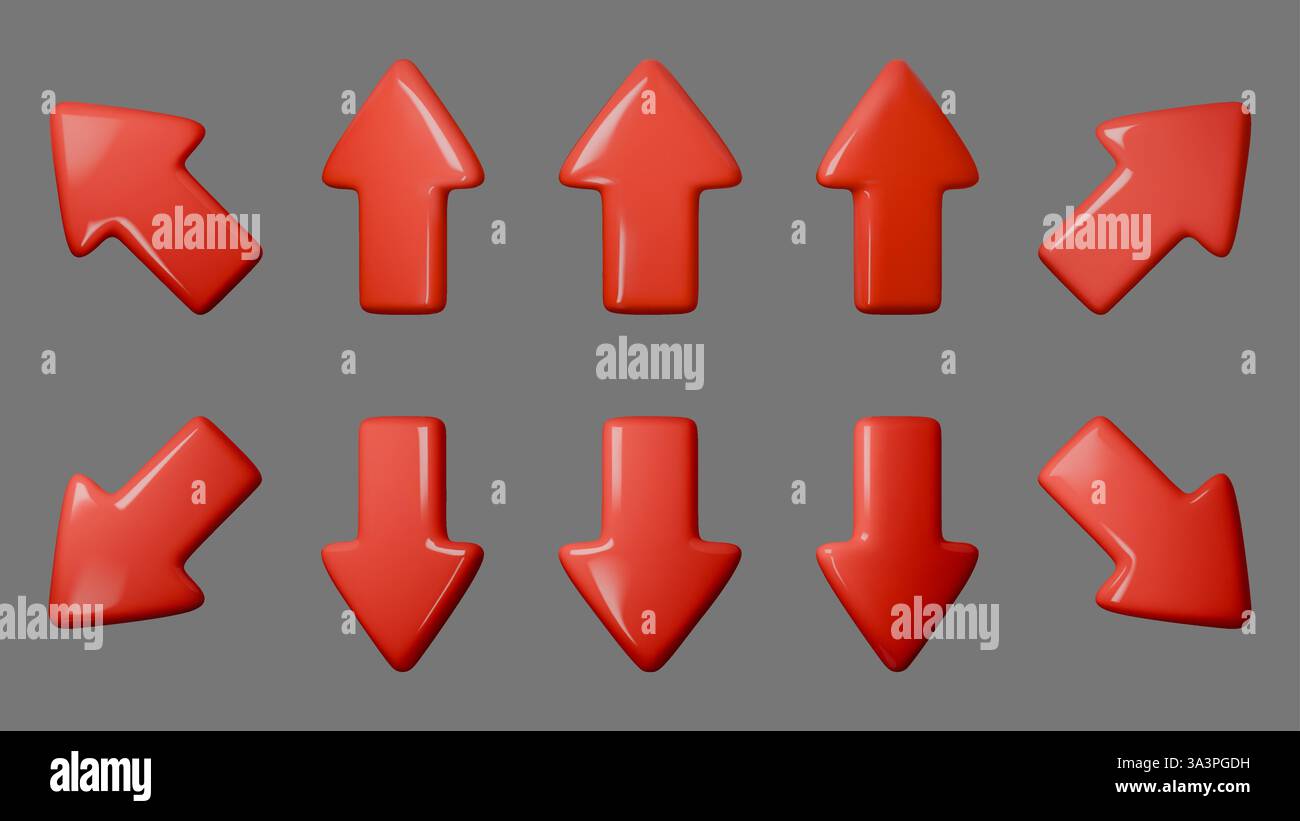 Vibrant vector illustration of 3D red arrows depicting upward and ...